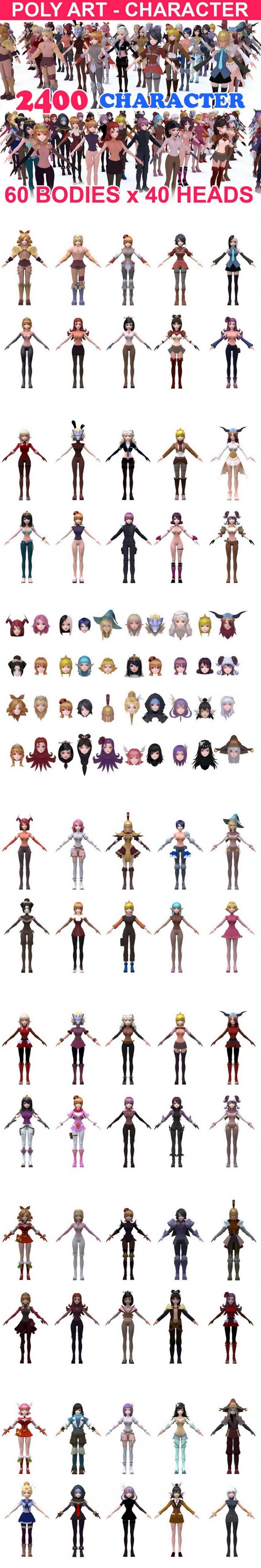 Desire FX 3d models | Low poly Character Mega Pack 01 – 2400 Model Low-poly 3D model