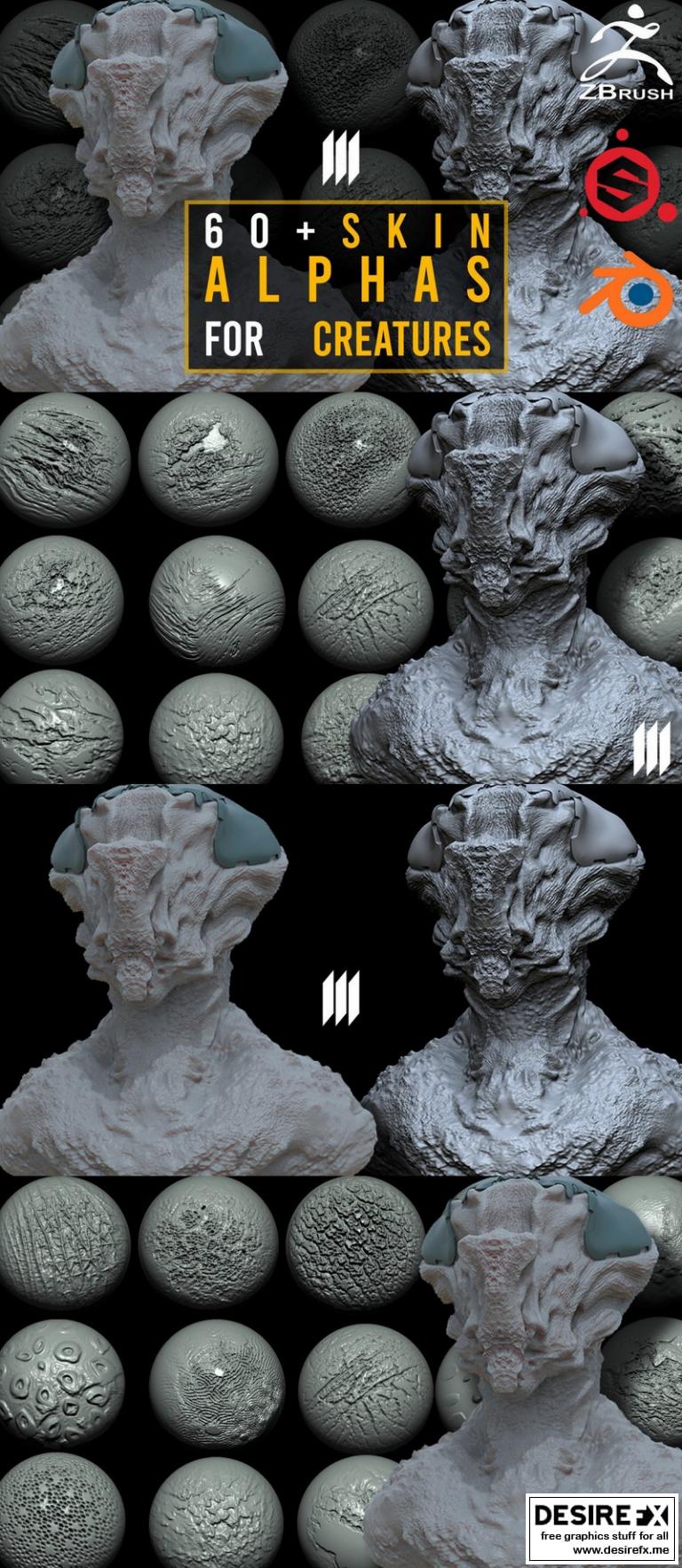 Desire FX 3d models | 60 Skin Alphas For Creatures / Zbrush / Substance ...