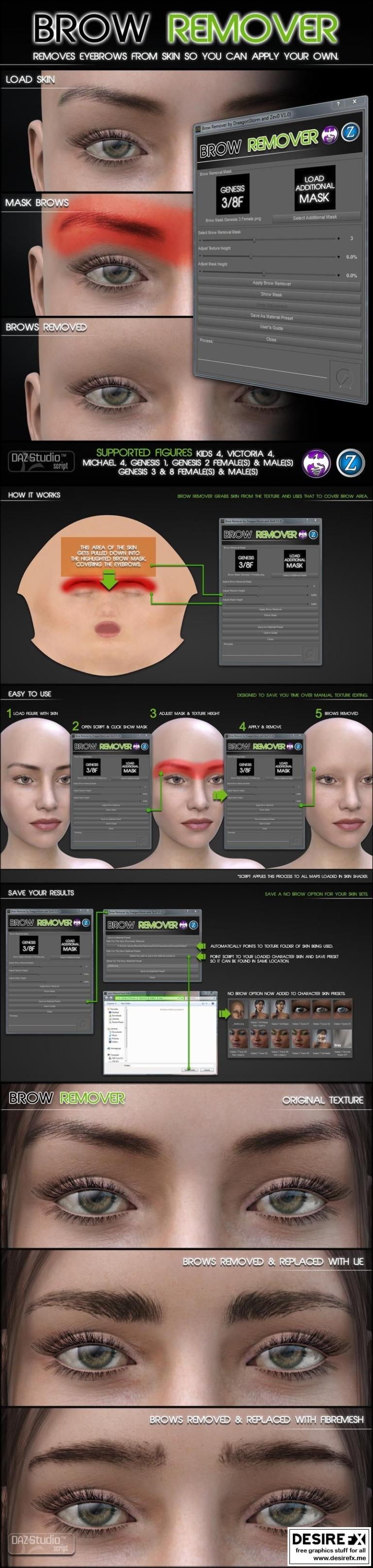 Desire FX 3d models | Brow Remover for Daz Studio