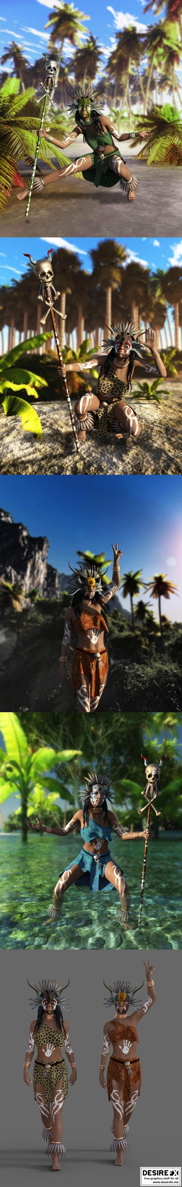 Desire FX 3d models | Amazon Witch Doctor Outfit for Genesis 8 Female(s)