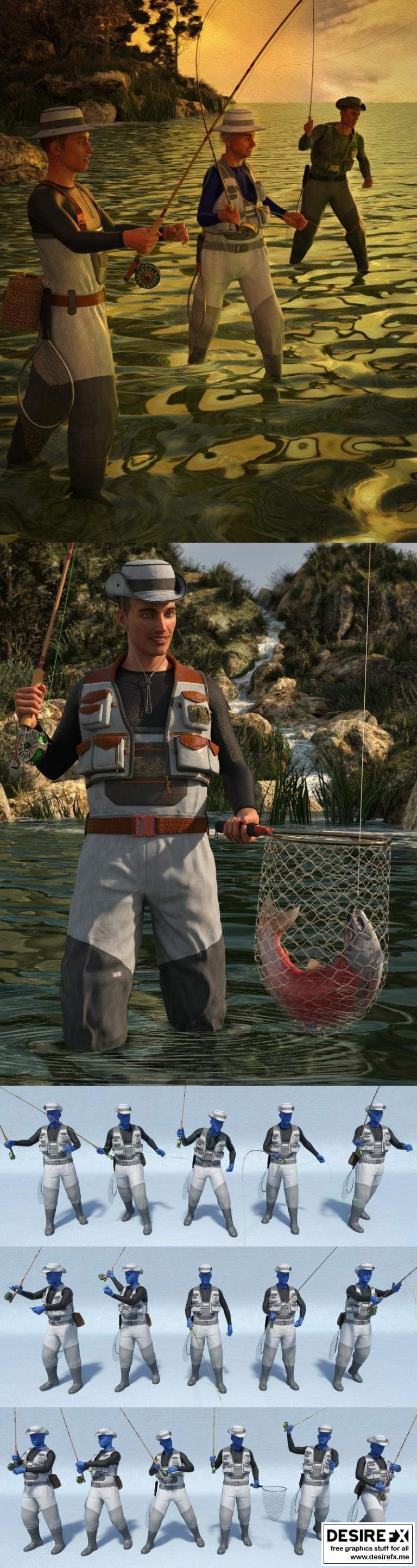 Desire FX 3d models | Fly Fishing Poses for Genesis 8 Males