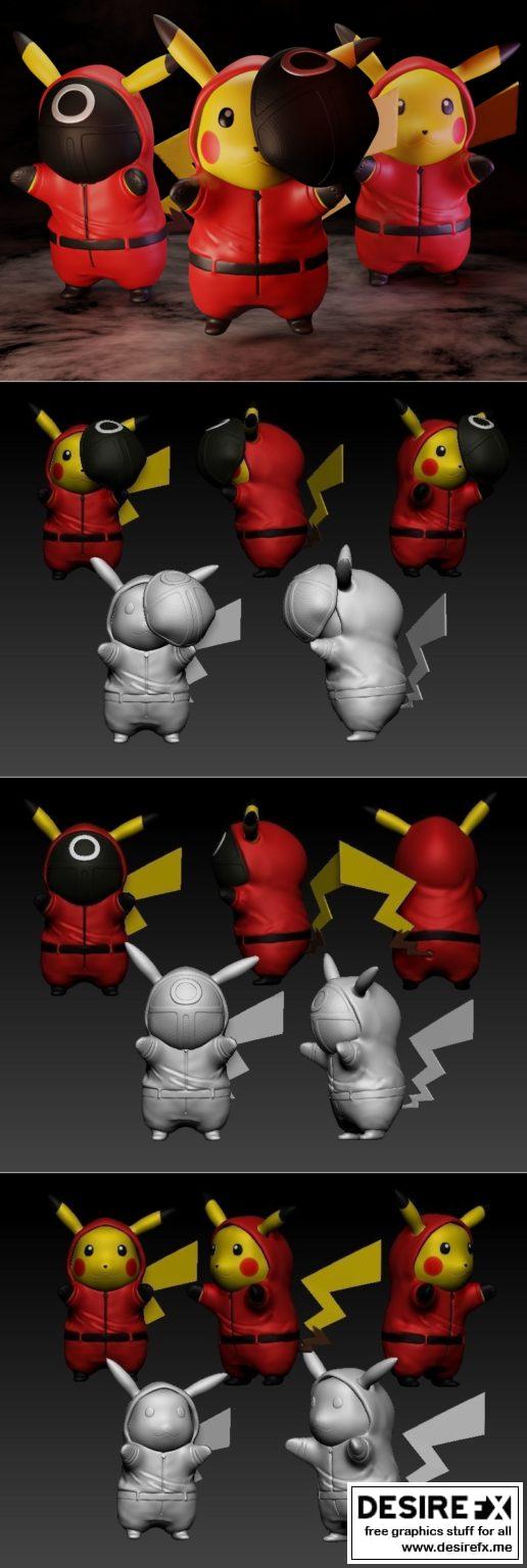 Desire FX 3d models | Pokemon Squid game pikachu 3 poses