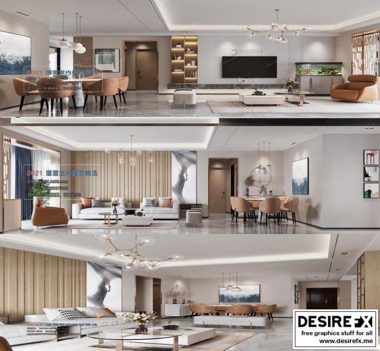 Desire FX 3d models | A013 – Modern style Diningroom & Kitchen – Vray model