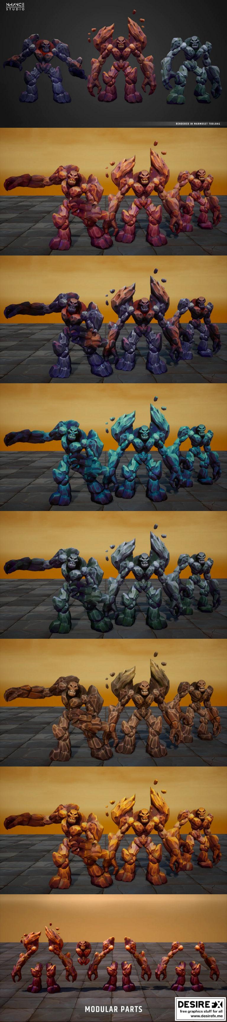 Desire FX 3d models | Modular Stylized Fantasy Rock Golem