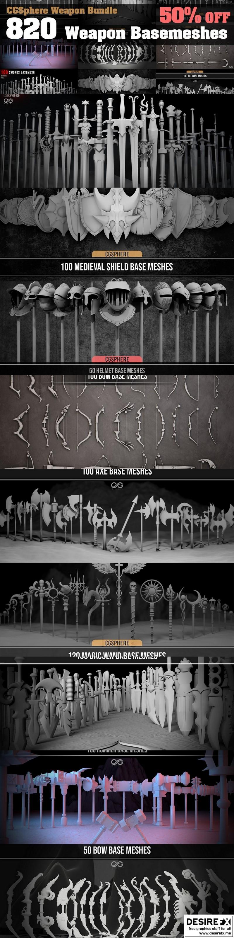 Desire FX 3d models | 820 Weapon Basemeshes ( CGSphere Weapon Bundle )