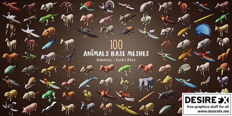 Desire FX 3d models | 100 Animals Base Meshes For Blender