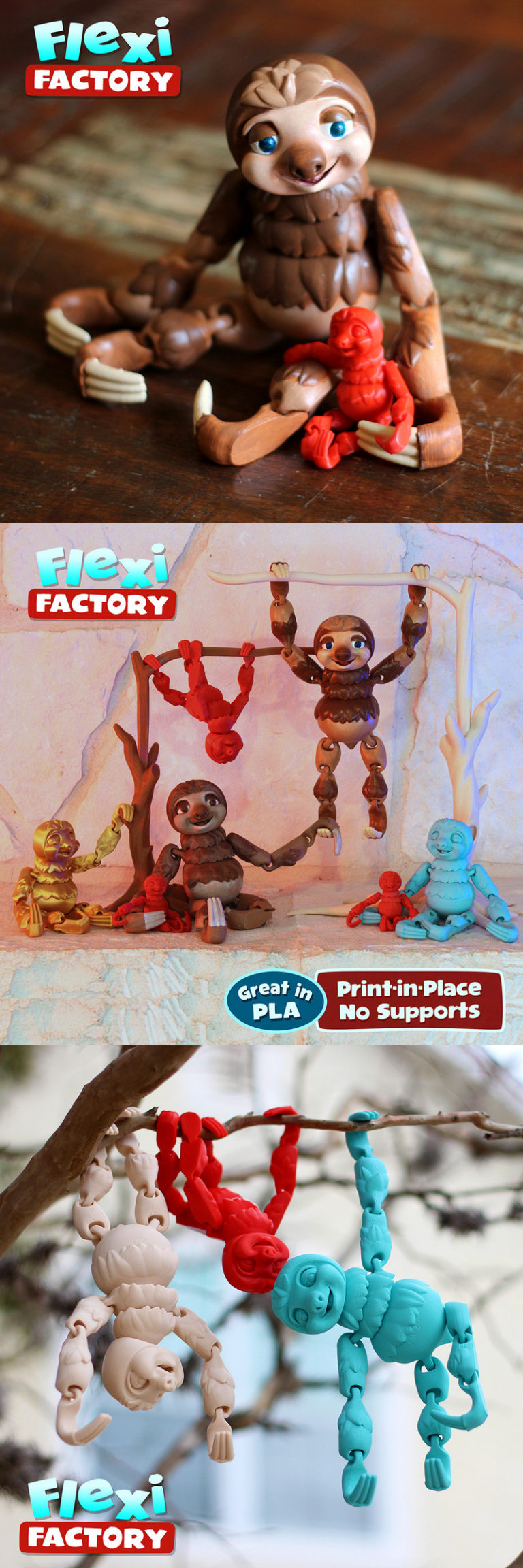 Desire FX 3d models | Flexi Factory Cute Flexi Print-in-Place Sloth ...