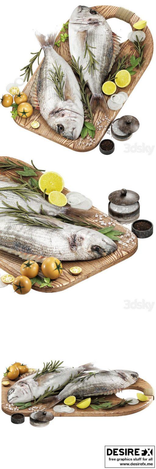 Desire FX 3d models | Fresh fish with vegetables and herbs 3D Model