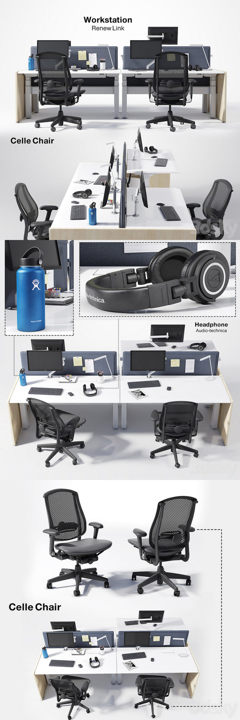 Desire FX 3d models | Renew Link Workstation & Celle chair – 3D Model
