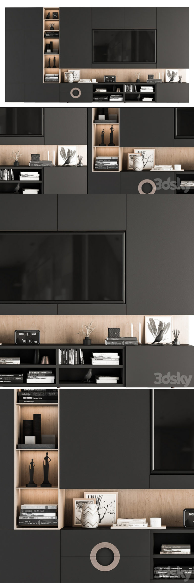 Desire FX 3d models | TV Wall Black and Wood Set 12 – 3D Model