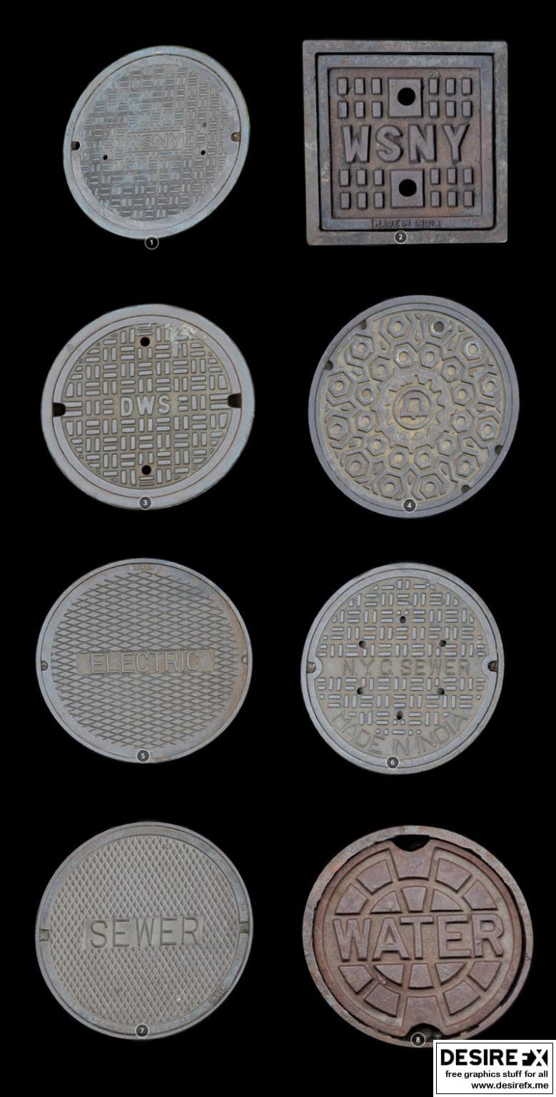 Desire FX 3d models | Set of 8 New York Manhole Cover Decals – 3D Model