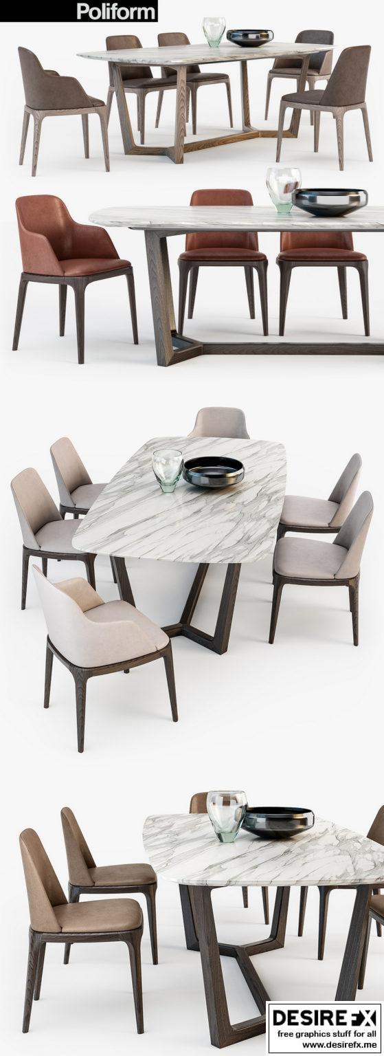 Desire FX 3d models | Poliform Grace Chair Concorde Table Set 3 – 3D Model