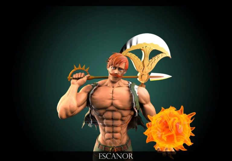 Desire FX 3d models | Escanor man holding sword and fire 3D print model