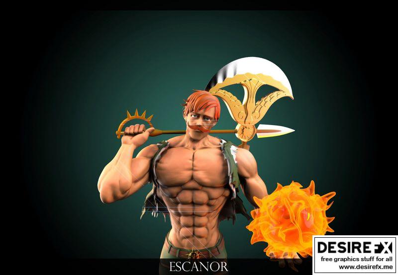 Desire FX 3d models | Escanor man holding sword and fire 3D print model