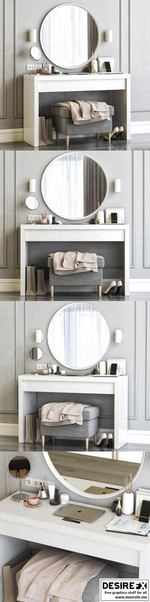 Desire FX 3d models | Ikea Malm Dressing Table with Langesund Round Mirror and Strandmon Gray ...