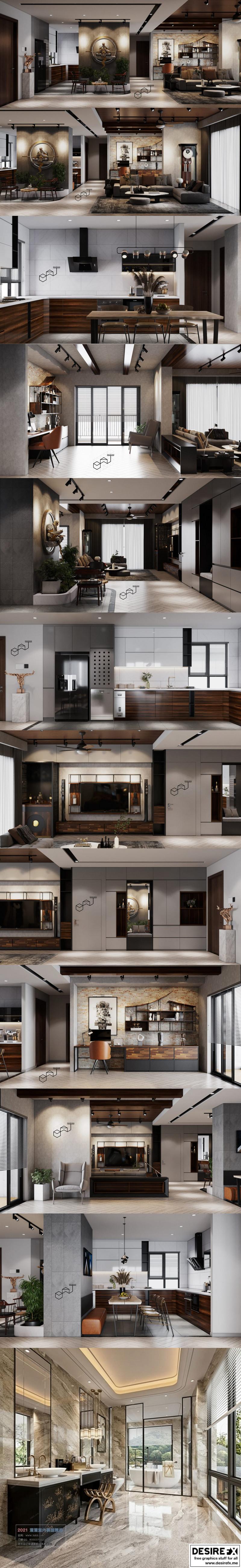 Desire FX 3d models | Living Room – Kitchen Interior By Dat Bui – 3D Scene