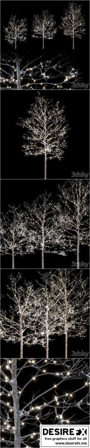 Desire FX 3d models | Trees in the snow with a luminous garland – 3D Model
