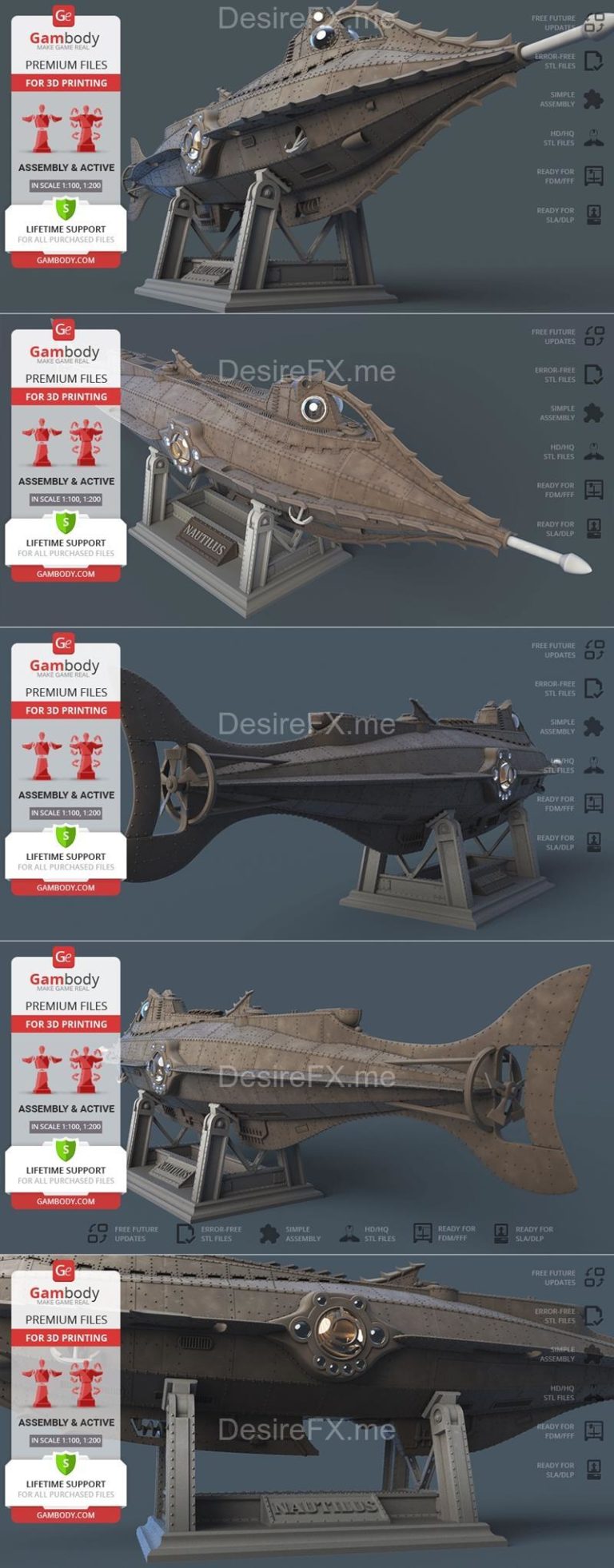Desire FX 3d models | Gambody – Nautilus Submarine – 3D Print Model STL