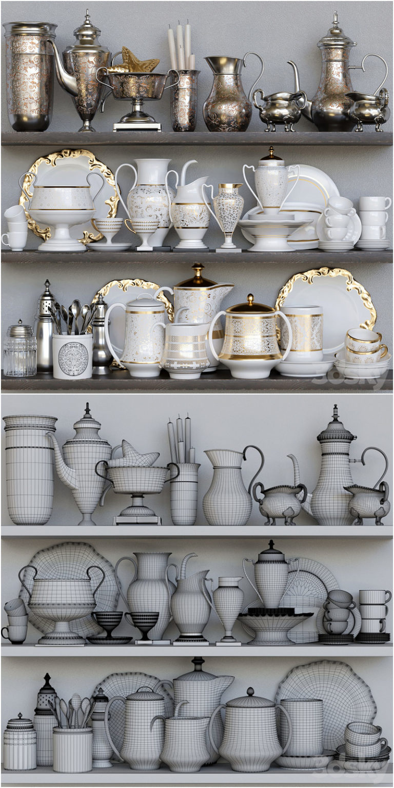 Desire FX 3d models | Classic crockery set. Tray, jug, duckling, plate ...