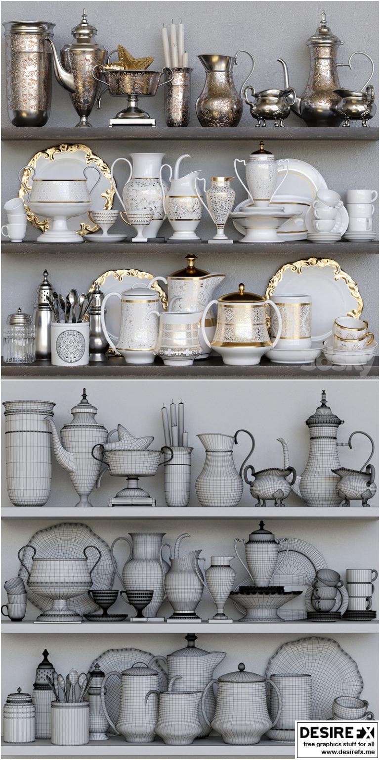 Desire FX 3d models | Classic crockery set. Tray, jug, duckling, plate ...