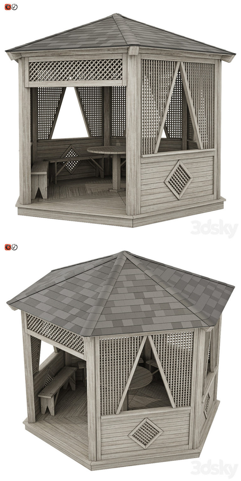 Desire FX 3d models | Garden Gazebo made of wood 04 – 3D Model