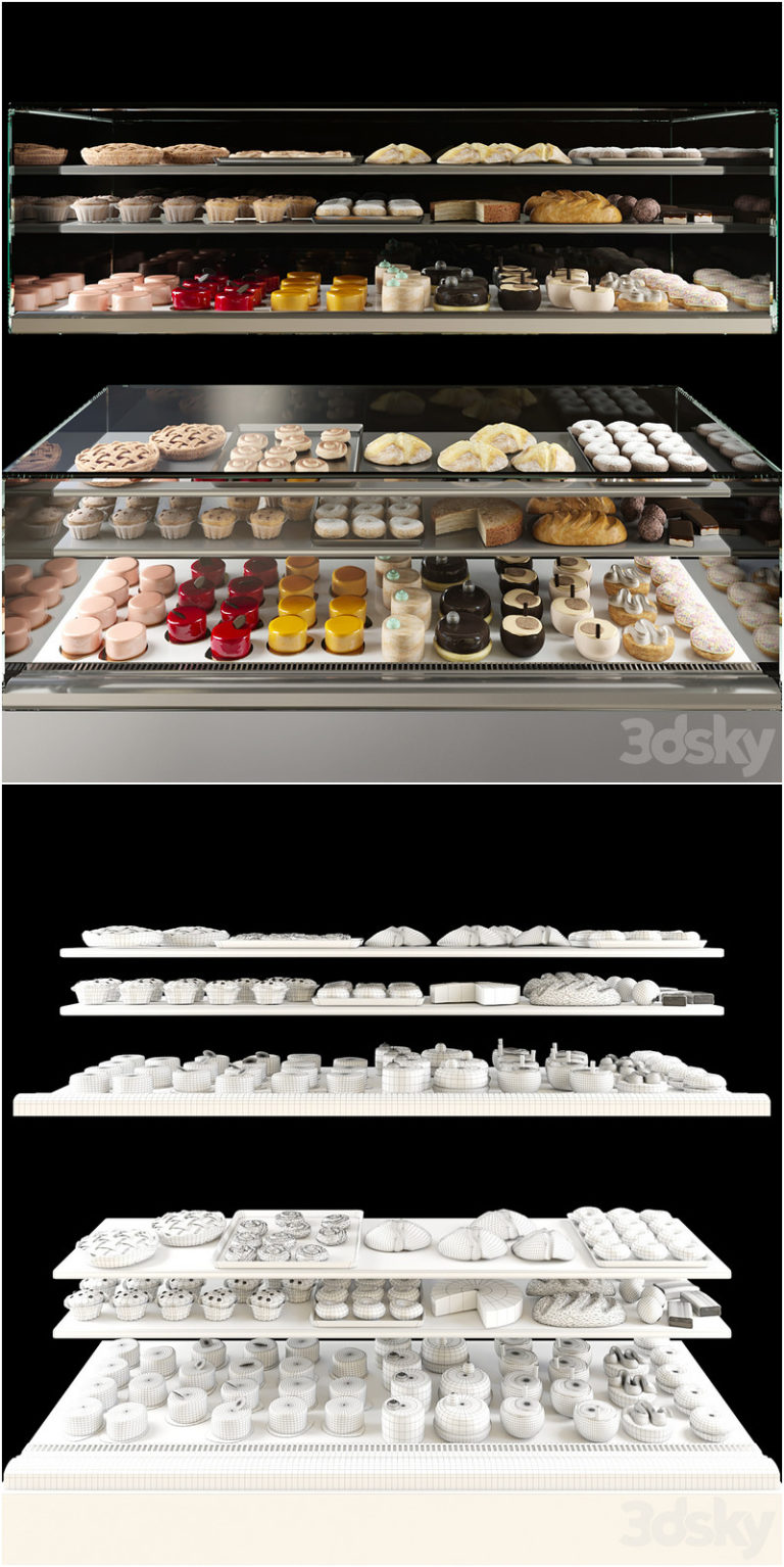 Desire FX 3d models | Showcase in a pastry shop with desserts, sweets ...