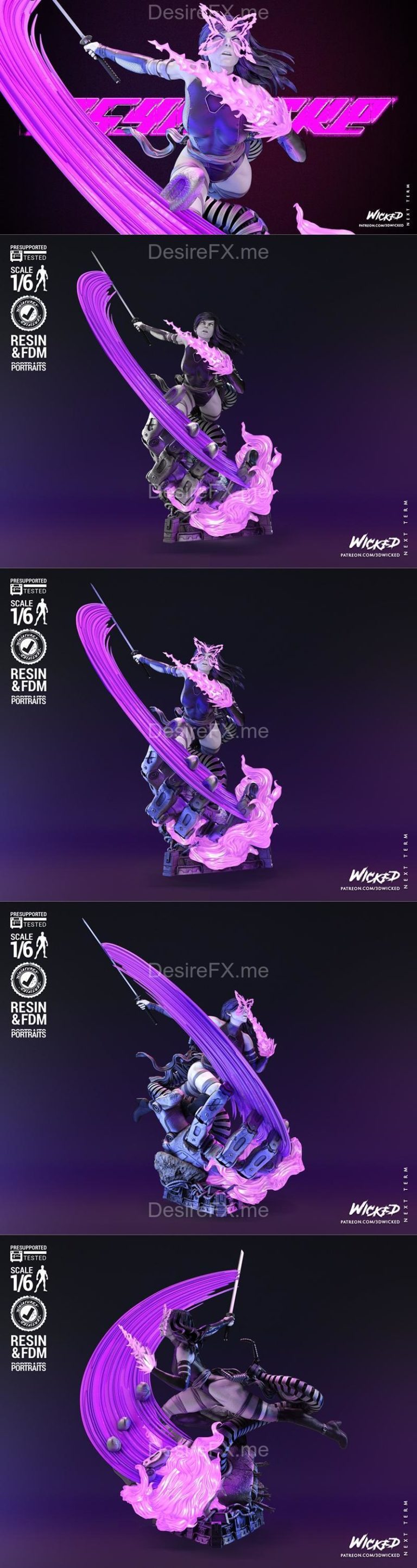 Desire FX 3d models | Wicked – Psylocke Statue – 3D Print Model STL