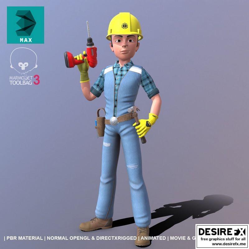 Desire FX 3d models | Builder construction worker Low-poly 3D model