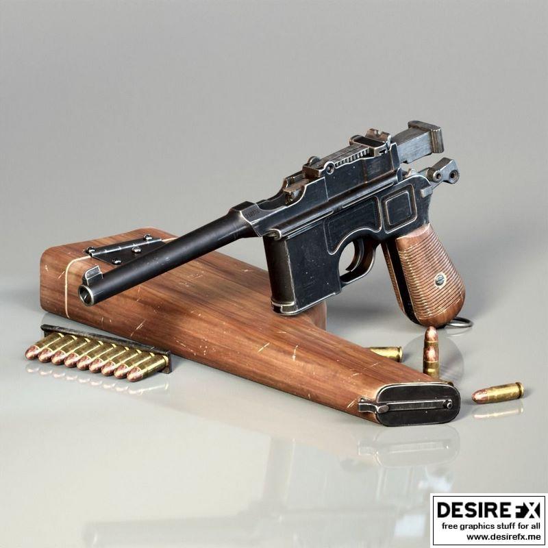 Desire FX 3d models | Mauser C96 Pistol Low Poly Game 3D model