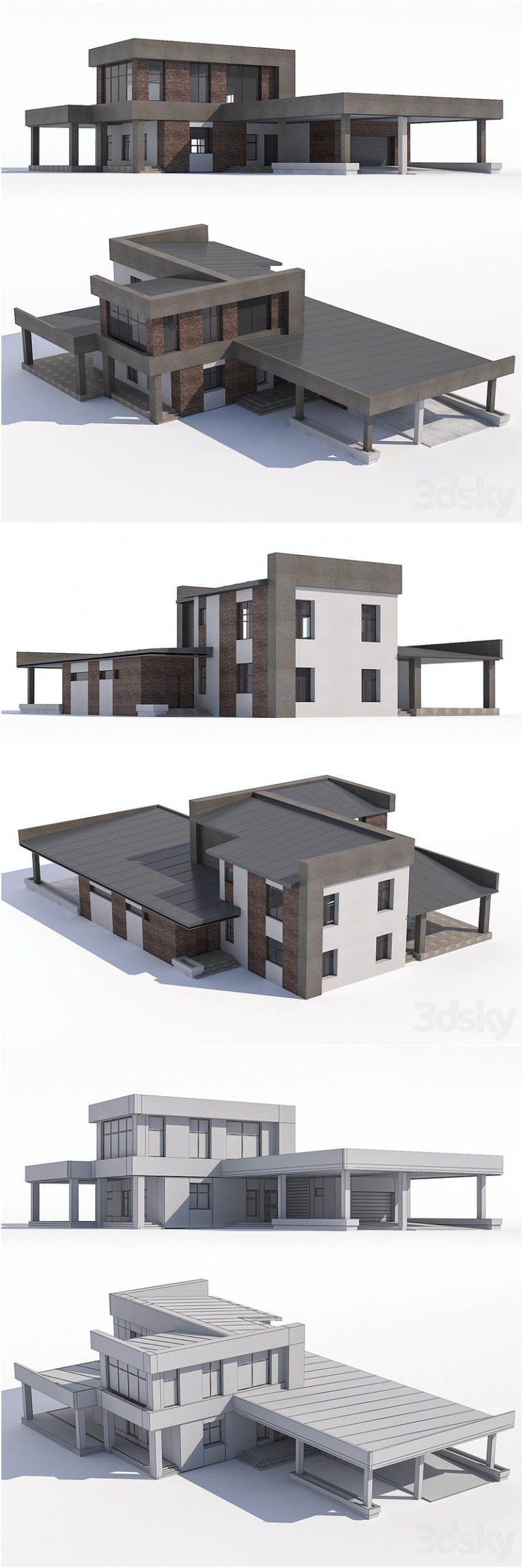 Desire FX 3d models | A modern two-storey house with an attached garage ...