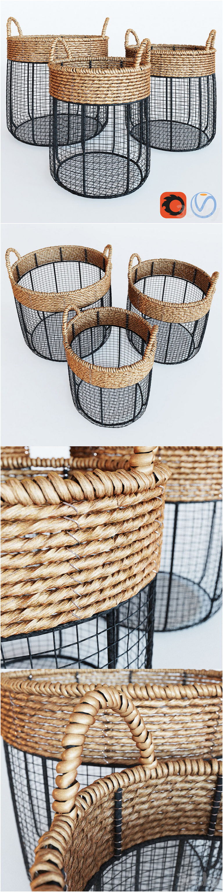 Desire FX 3d models | Iron Wire Round Scoop Baskets With Seagrass – 3D ...