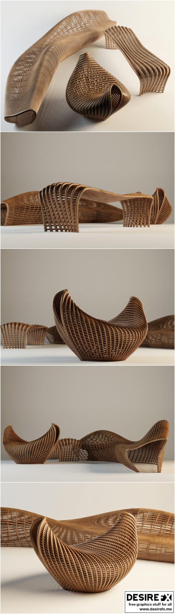 Desire FX 3d models | Set Wicker benches – 3D Model