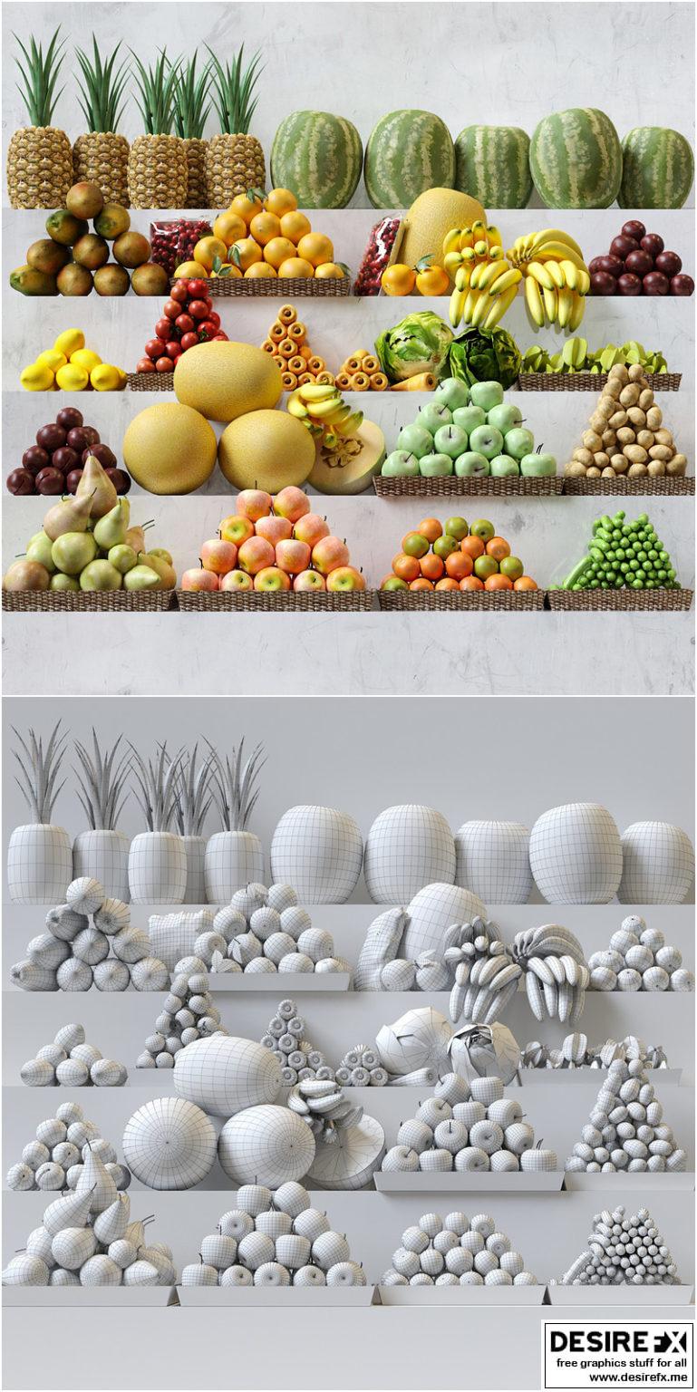 Desire FX 3d models | Set of fruits, vegetables in the market 3. Fruits ...