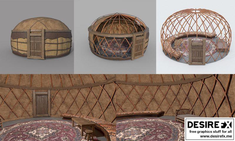 Desire FX 3d models | Old Mongolian Yurt and Interior Low-poly 3D model