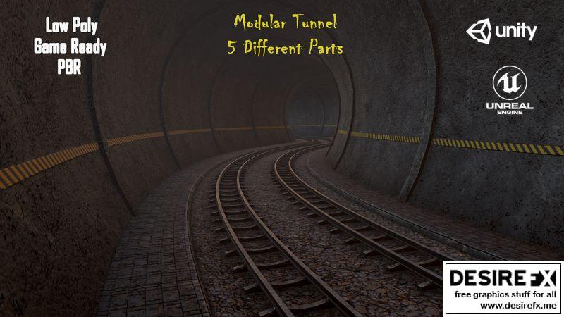 Desire FX 3d models | Modular Tunnel with Rail PBR Low-poly 3D model
