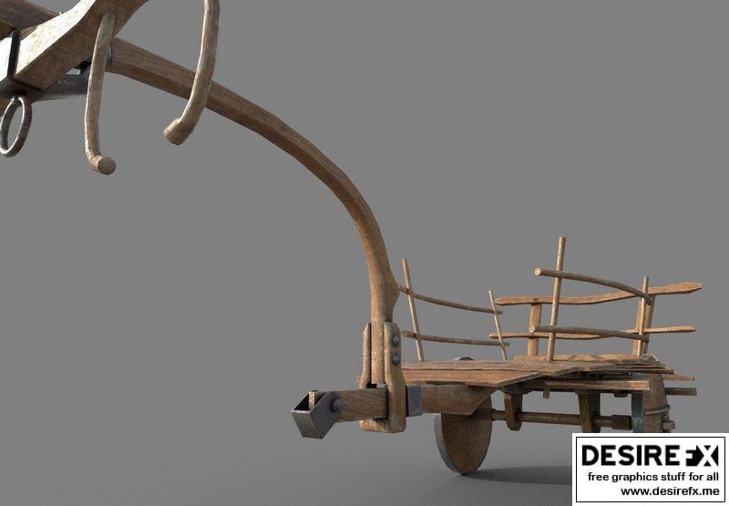 Desire FX 3d models | Wooden Medieval Ox Cart Low-poly 3D model