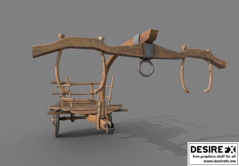 Desire FX 3d models | Wooden Medieval Ox Cart Low-poly 3D model