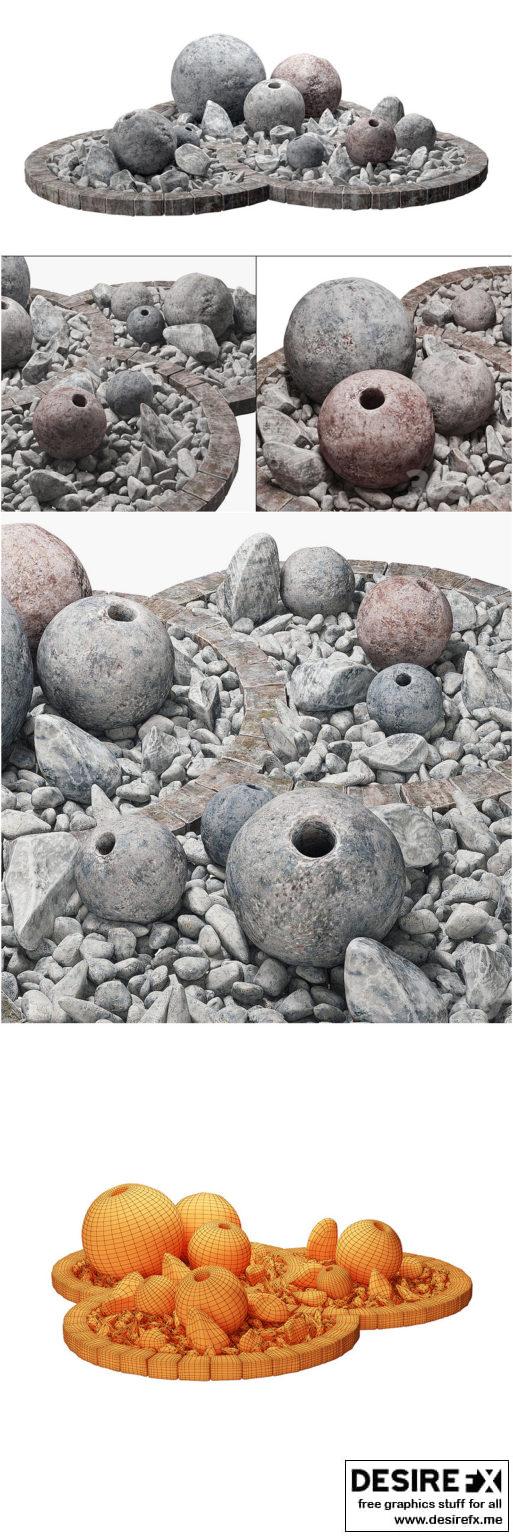 Desire FX 3d models | Flowerbad stone sphere decor Stone bed with ...
