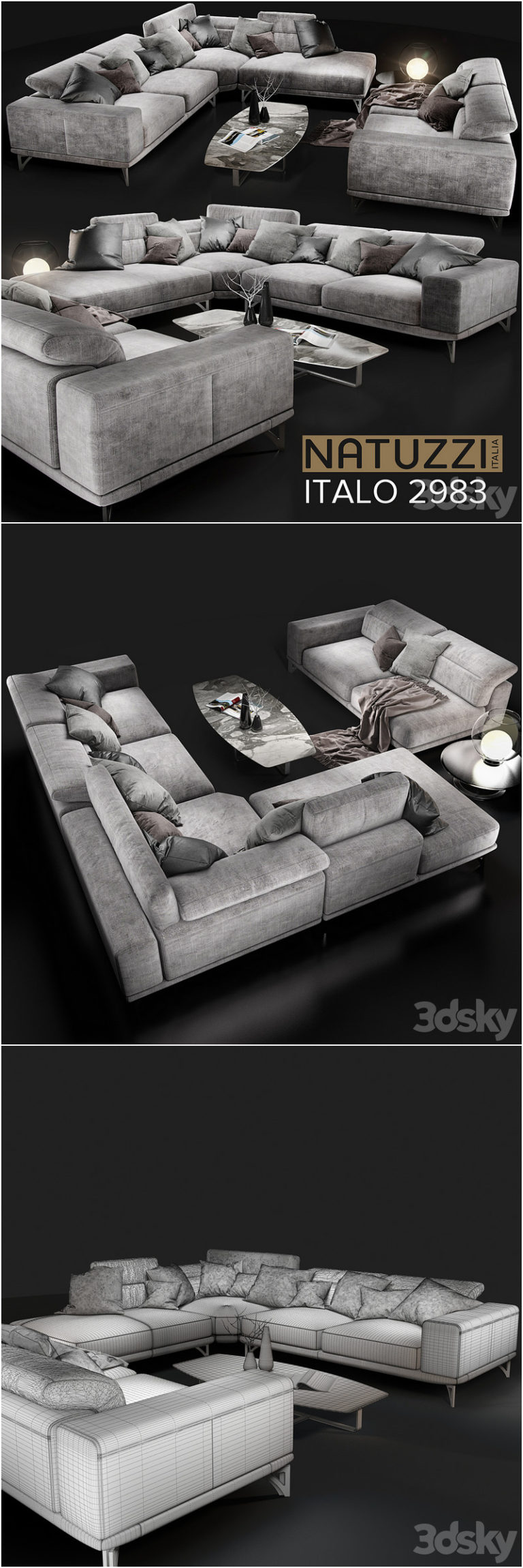 Desire FX 3d models | Sofa NATUZZI Italo 2983 grey – 3D Model