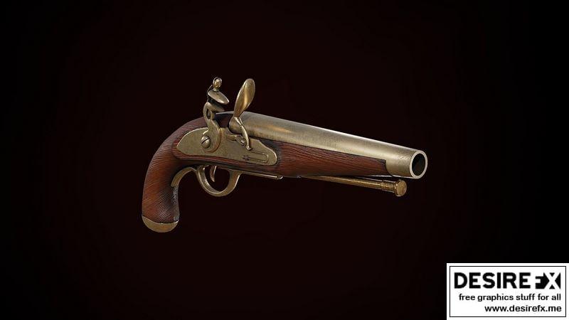 Desire FX 3d models | Flintlock Pistol Low-poly 3D model