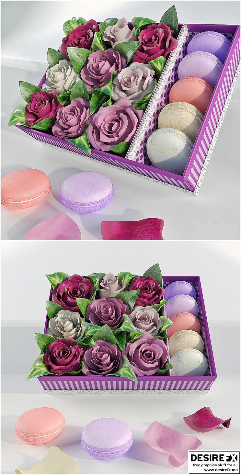 Desire FX 3d models | Box with roses and makarons – 3D Model