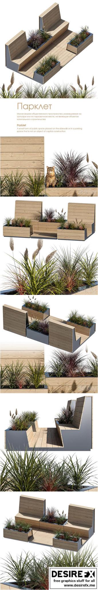 Desire FX 3d models | Parklet with Two Benches – 3D Model