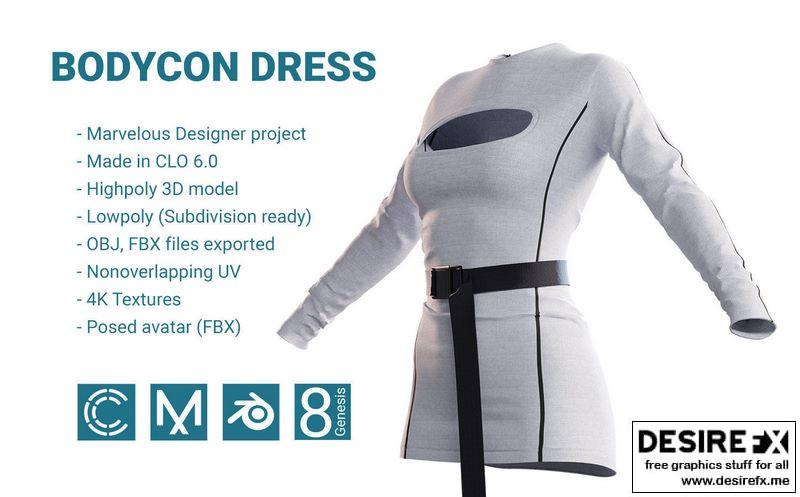 Desire FX 3d models | Bodycon Dress Marvelous Designer CLO project Low ...