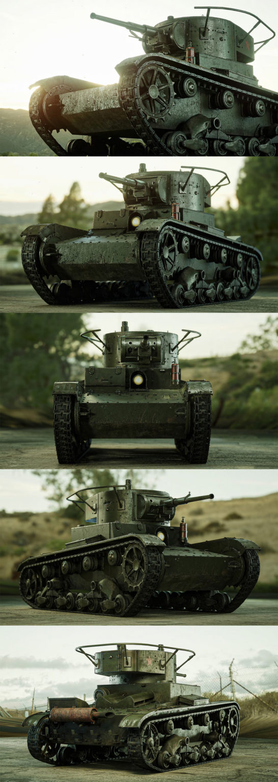 Desire FX 3d models | WW2 Tank – T-26 – Advanced Tank Blueprint