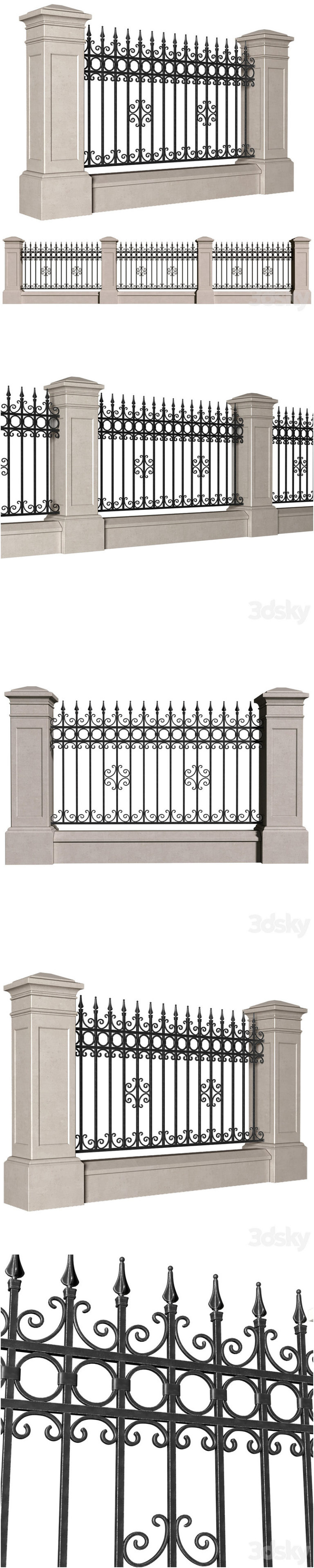 Desire FX 3d models | Fence in classic style with wrought iron railing ...