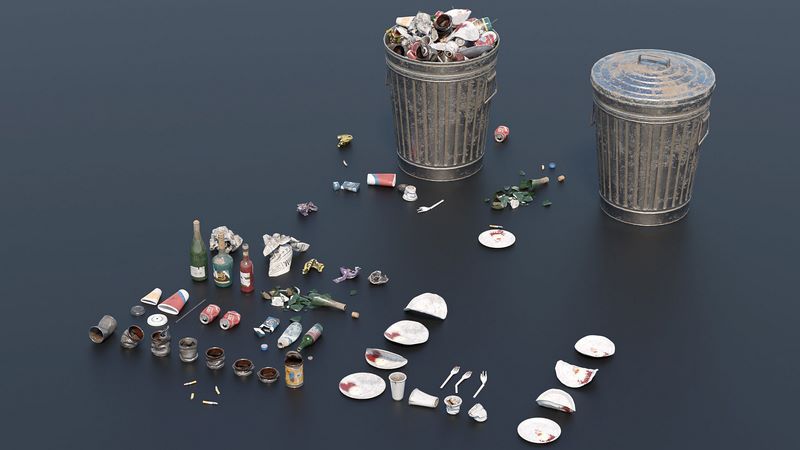 Desire FX 3d models | Trash Set 2 PBR Game Ready pile of cans in can ...
