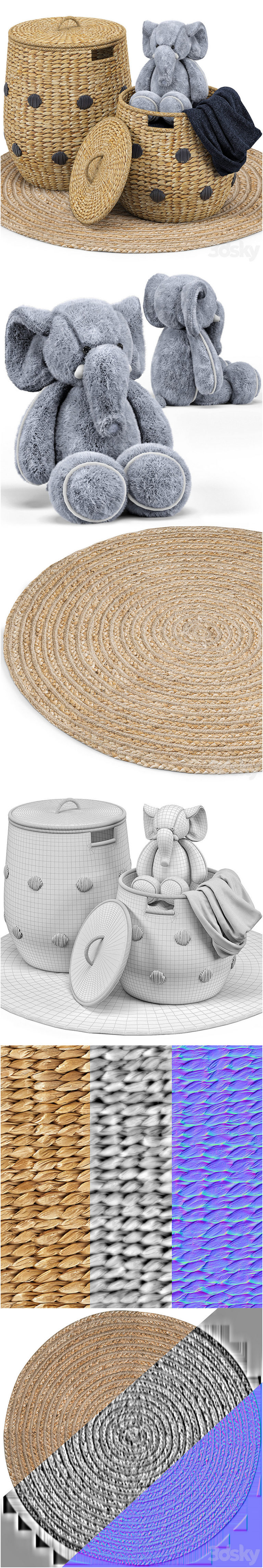 Desire FX 3d models | Dot Basket, Kairo Jute Rug, Elephant Toy – 3D Model
