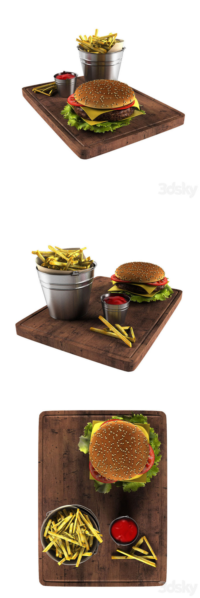 Desire FX 3d models | Hamburger and french fries in a bucket – 3D Model