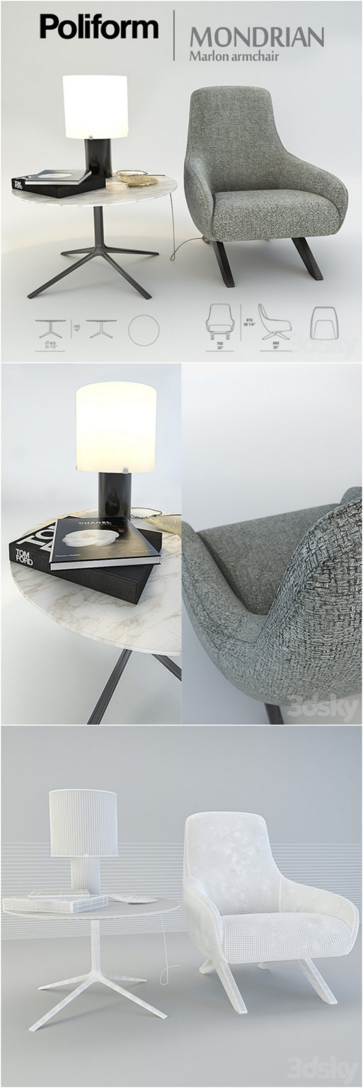 Desire FX 3d models | Poliform MONDRIAN collection armchair Marlon – 3D Model