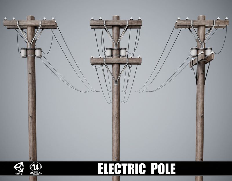 Desire FX 3d models | Set of 3 Various Electric Pole Low-poly 3D model